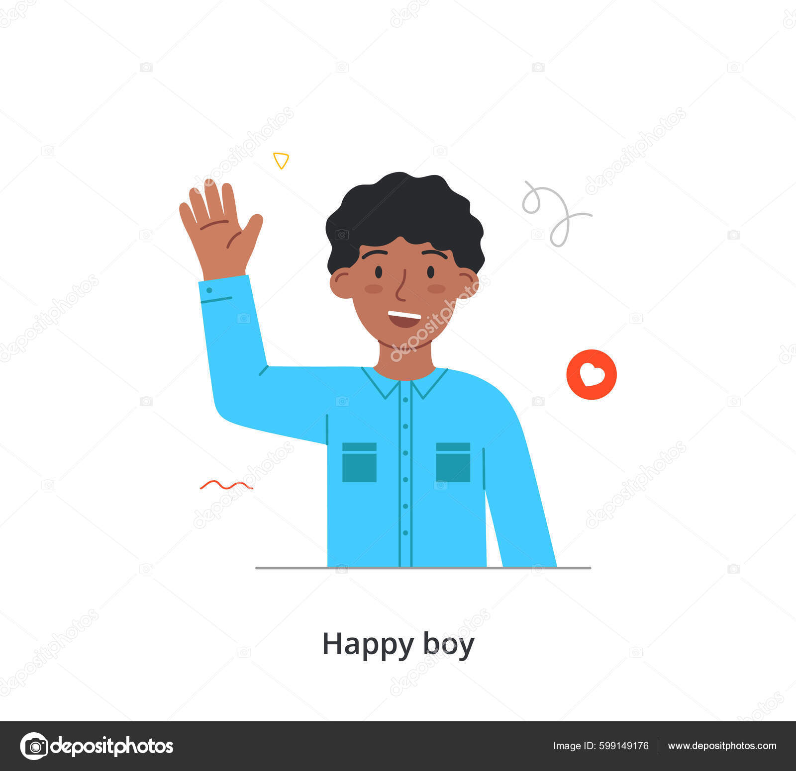 Happy Kid Raising Waving Hands Cute Little Boy Shows Gesture ...