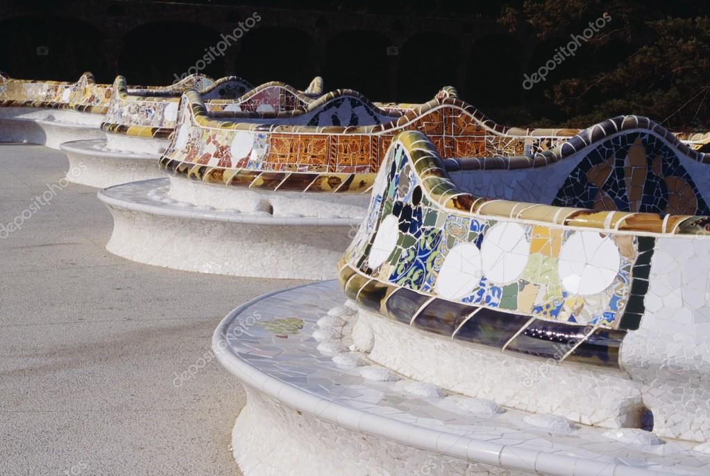 Park Benches Designed By Gaudi, Guell Park, Barcelona, Spain – Stock ...