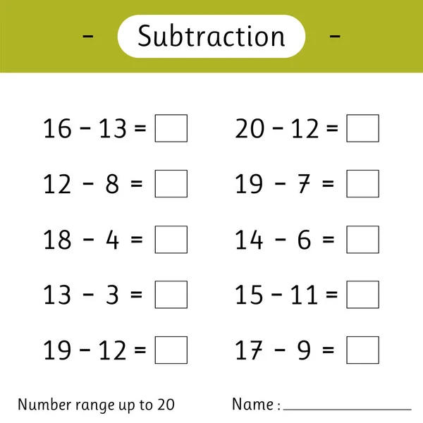 Resta. Rango de números hasta 20. Hoja de trabajo de matemáticas para ...