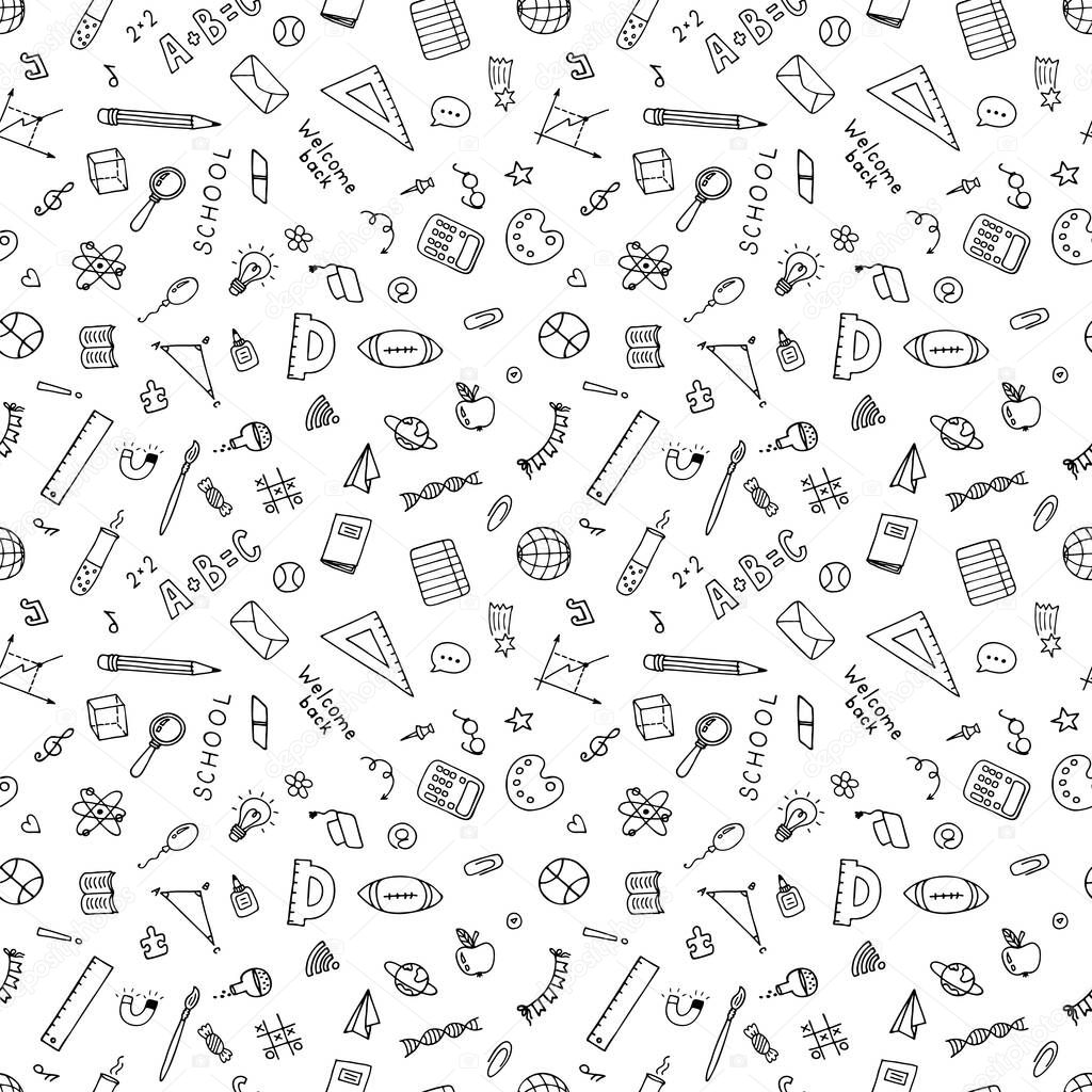 Volver a la escuela patrón sin costuras con elementos educativos dibujados a mano de la escuela ...