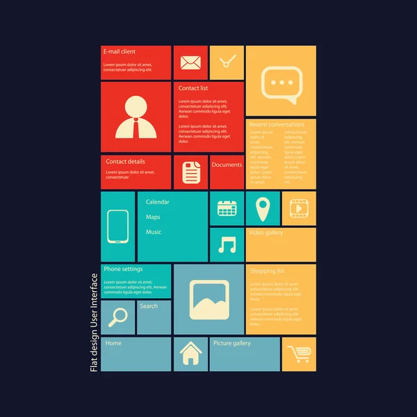 Graphic user interface vector illustration with various icons in modern ...