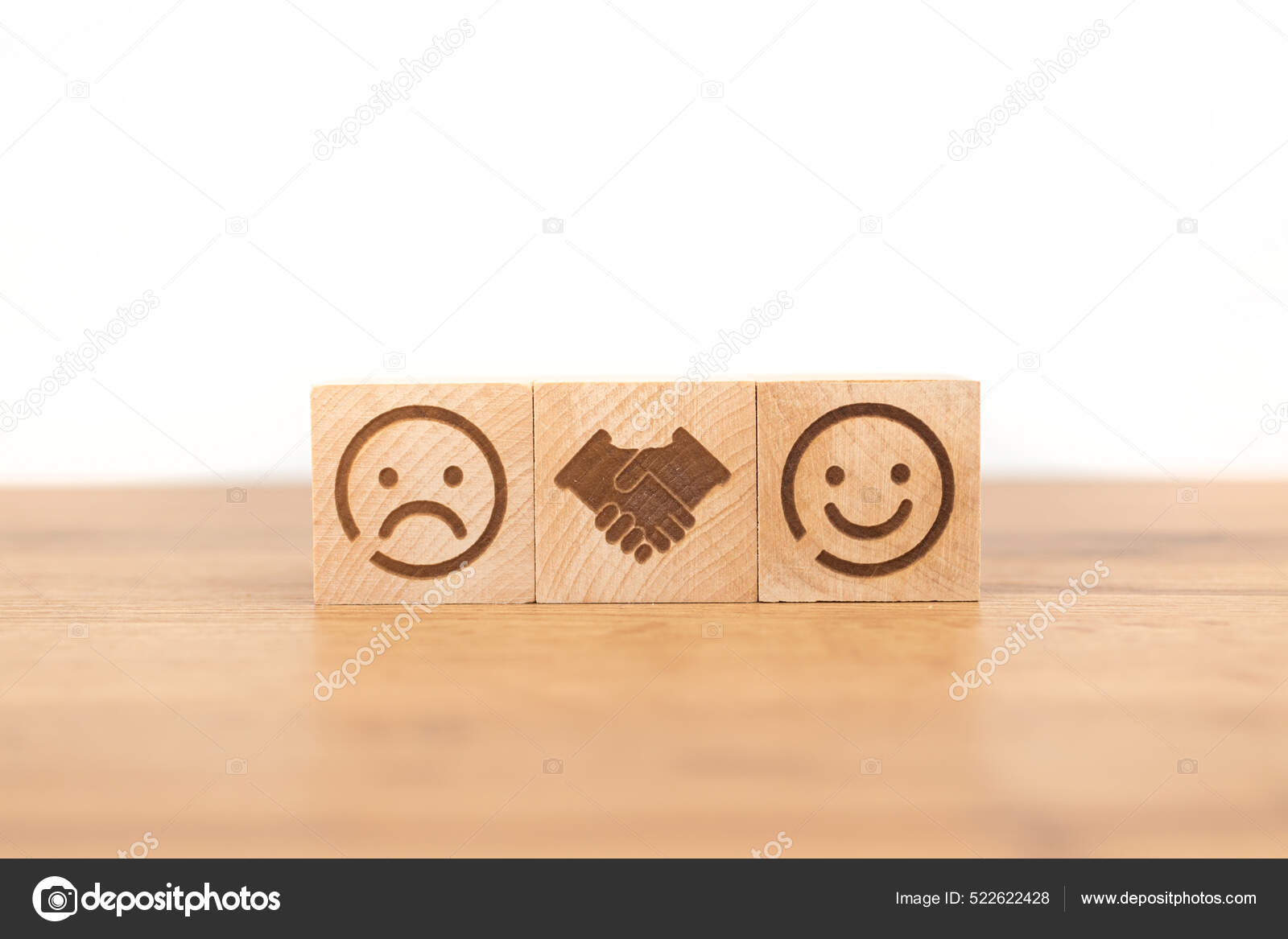 Customer Satisfaction Concept Smiley Sad Face Icon Wooden Cube Hand ...