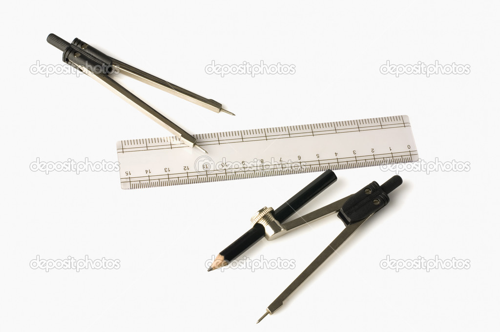 Drawing compasses with a ruler and a pencil Stock Photo by ©imagedb ...
