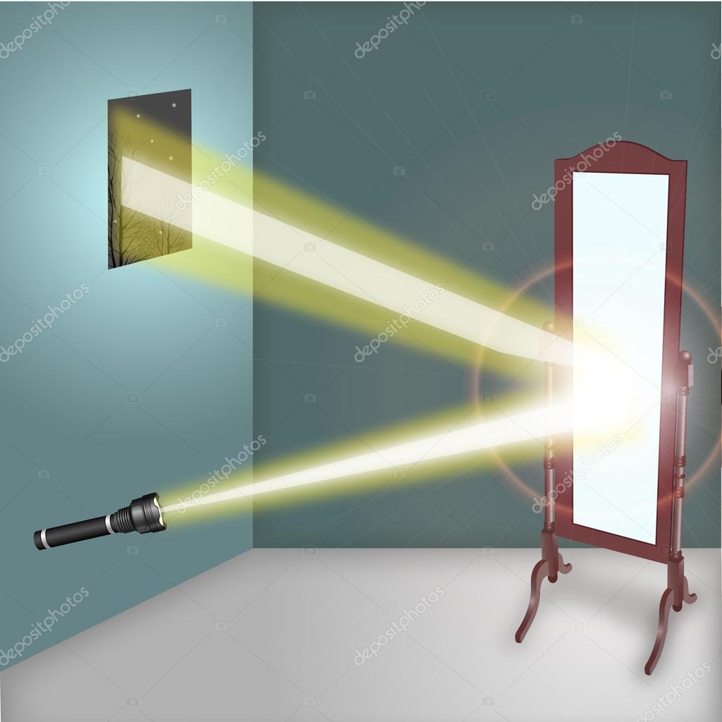 reflet de la lampe de poche dans le miroir — Photographie imagedb ...