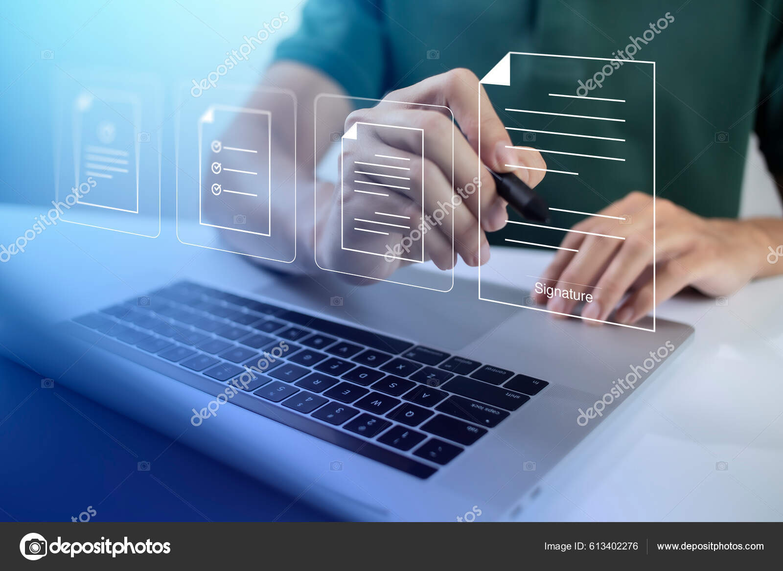 Businessman Work Home Handling Documents Signing Signing Digital ...