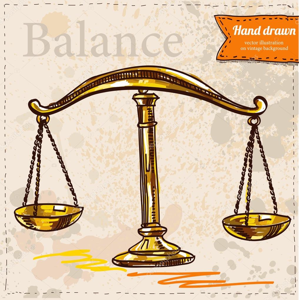 Gold scales vector hand drawn isolated on vintage background, business ...