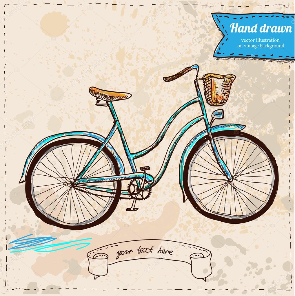 Vector illustration of bike hand draw on vintage paper background, cute ...