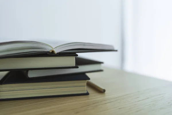 Book with copy space. Studying or learning with textbook at home ...