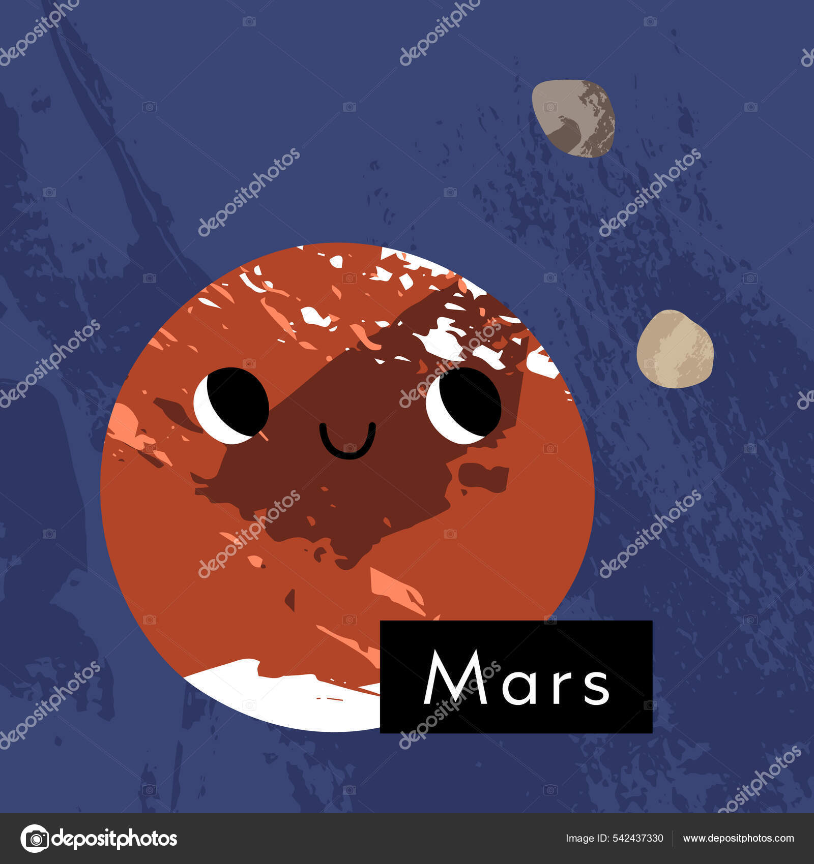 Marte Lindo Personaje Kawaii Planeta Con Cara Sonriente Gracioso Cuerpo Vector de stock ...