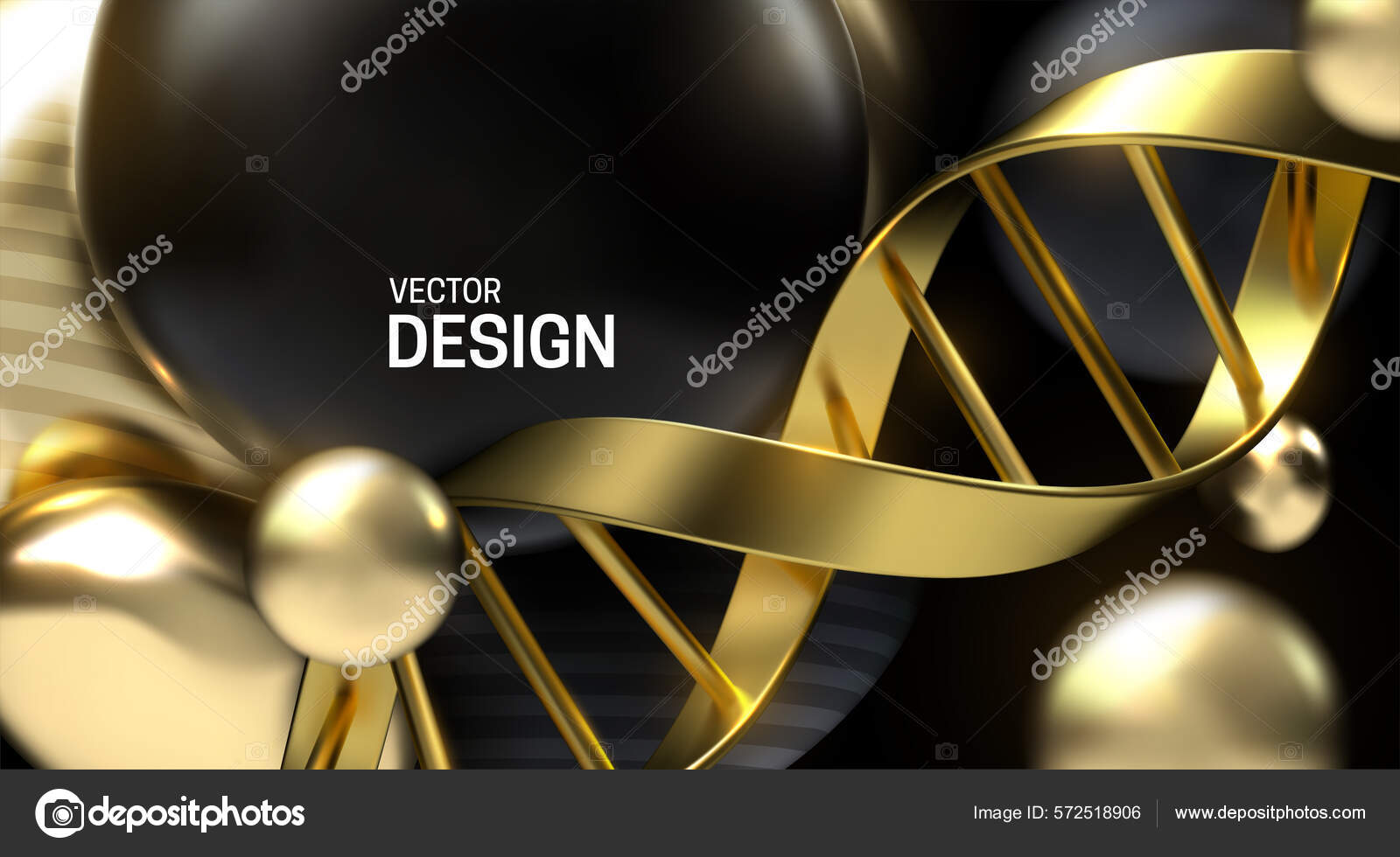 Golden Dna Strand Black Gold Particles Vector Scientific Illustration ...