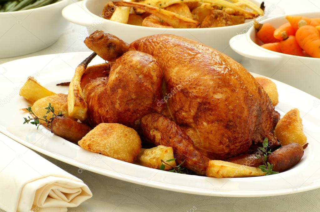 Traditional roast chicken with vegetables Stock Photo by ©neillangan ...