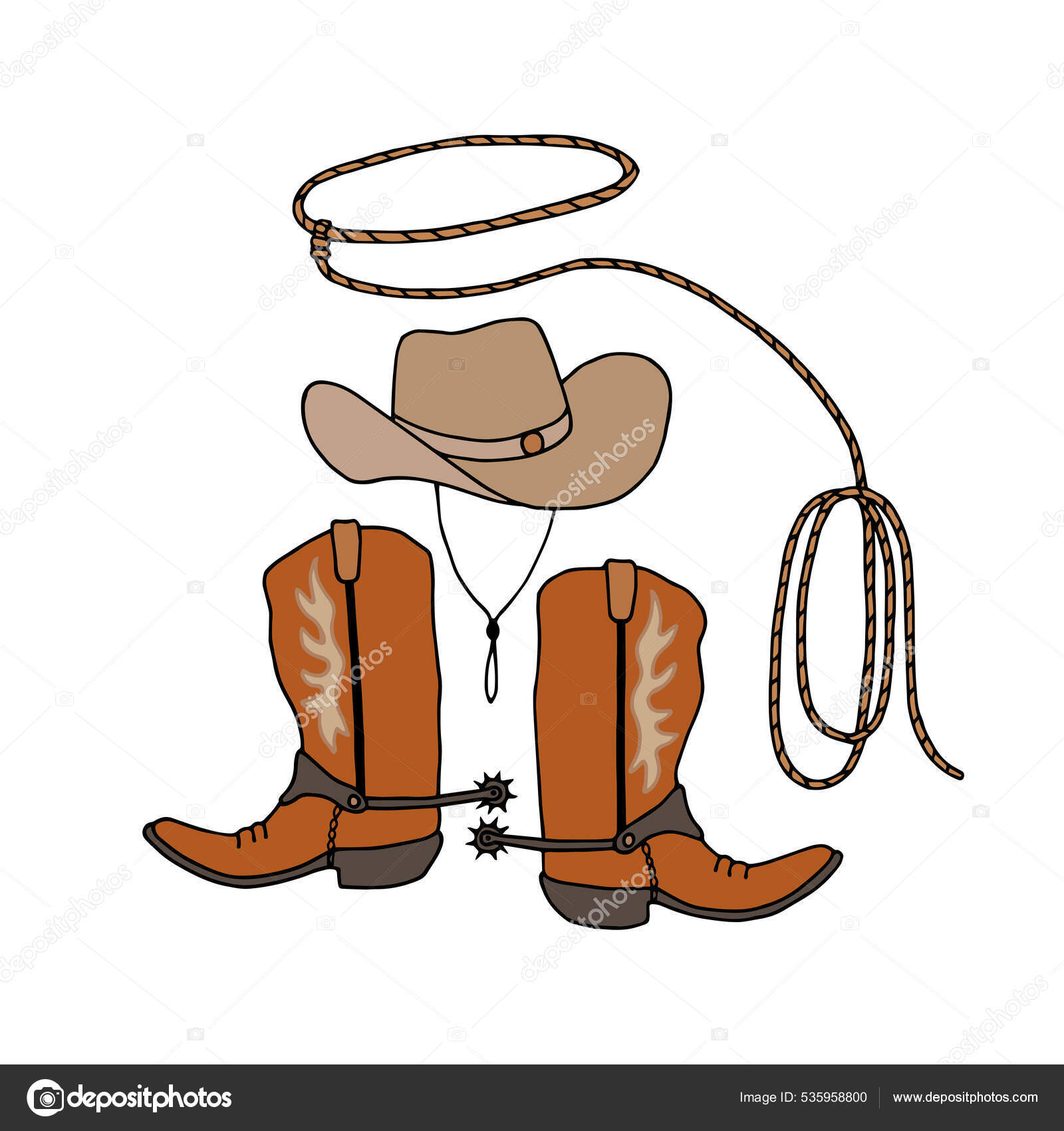 Botas Y Sombrero De Vaquero Cuerda Ilustración Vectorial De Dibujos