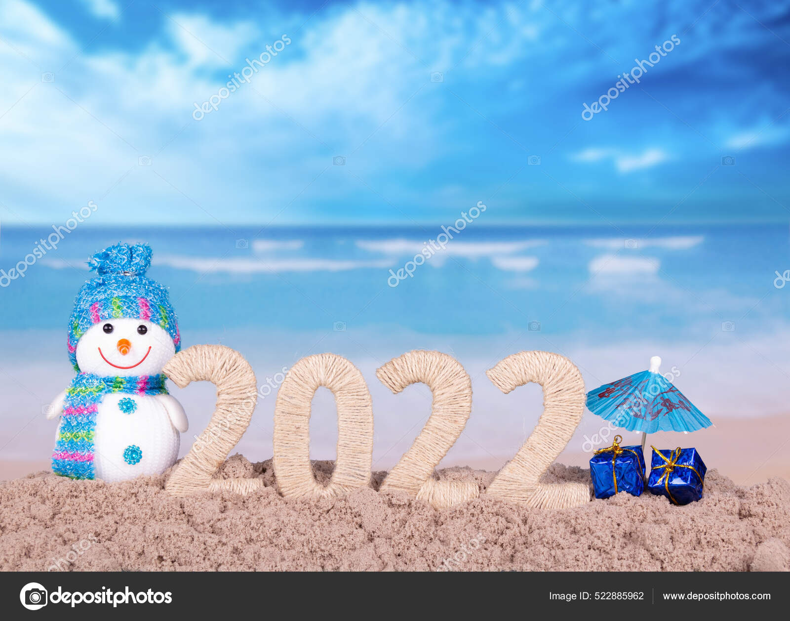 Snowman Signature 2022 Sand Beach Background Sea — Stock Photo © Laboko ...
