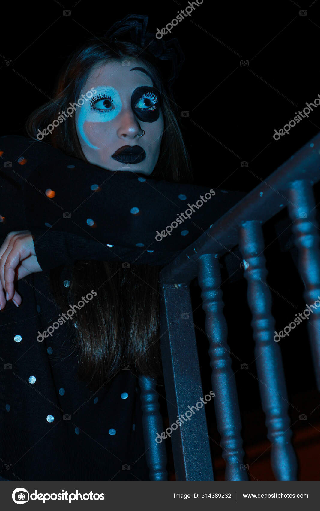Young Caucasian Female Artistic Horror Halloween Makeup — Stock Photo ...