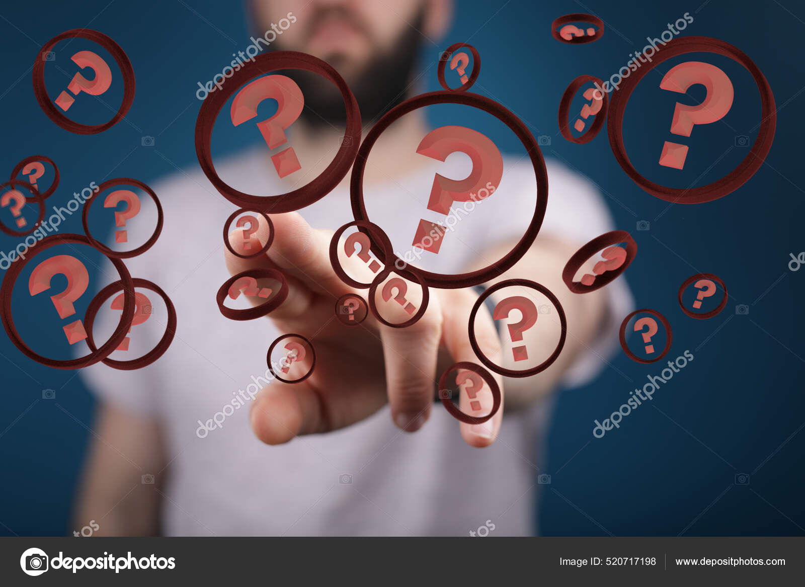 Male Pointing Question Mark Bubbles — Stock Photo © Wirestock #520717198