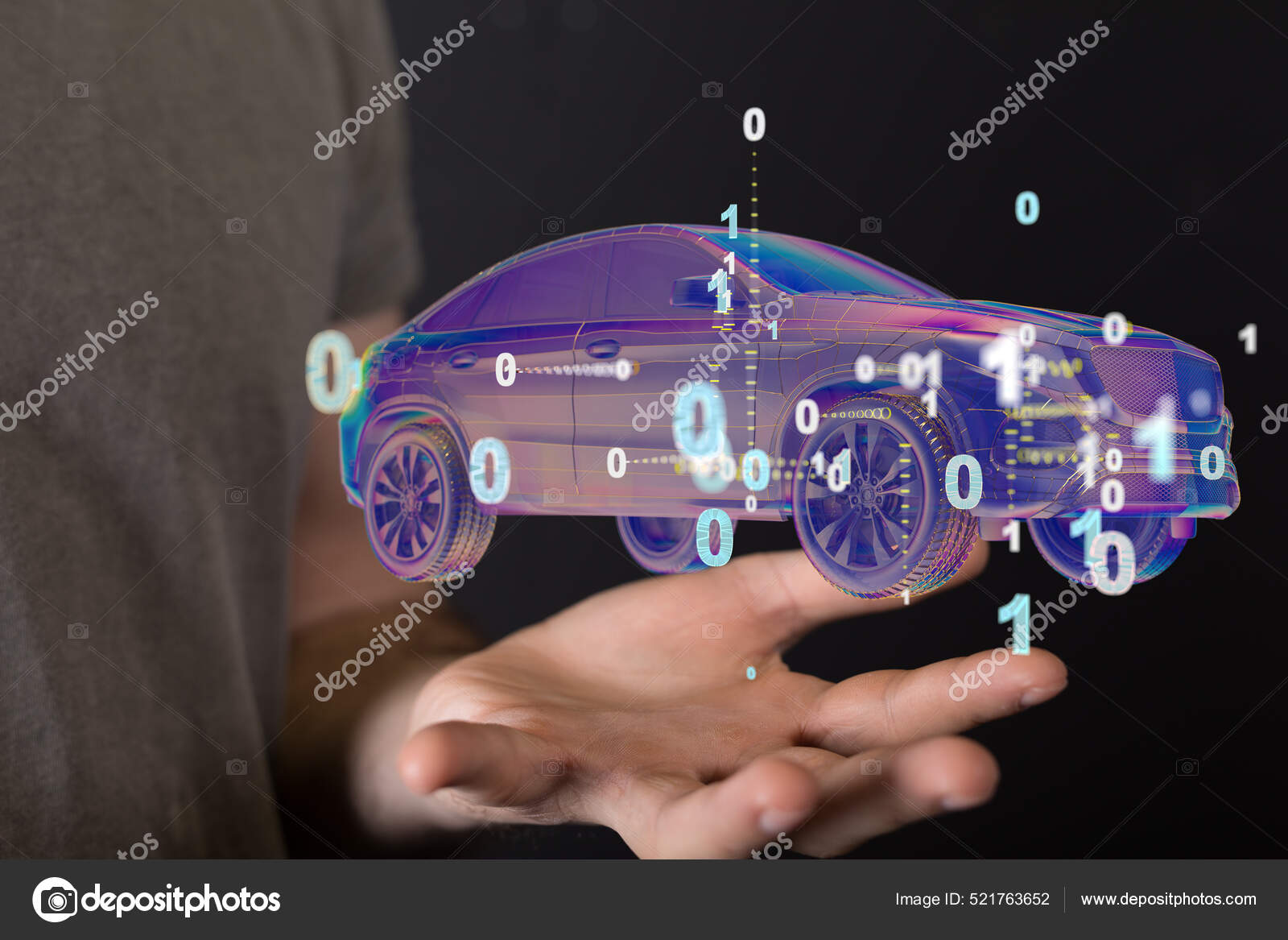 Rendering Floating Autonomous Driving Electric Car Man's Hand Stock ...