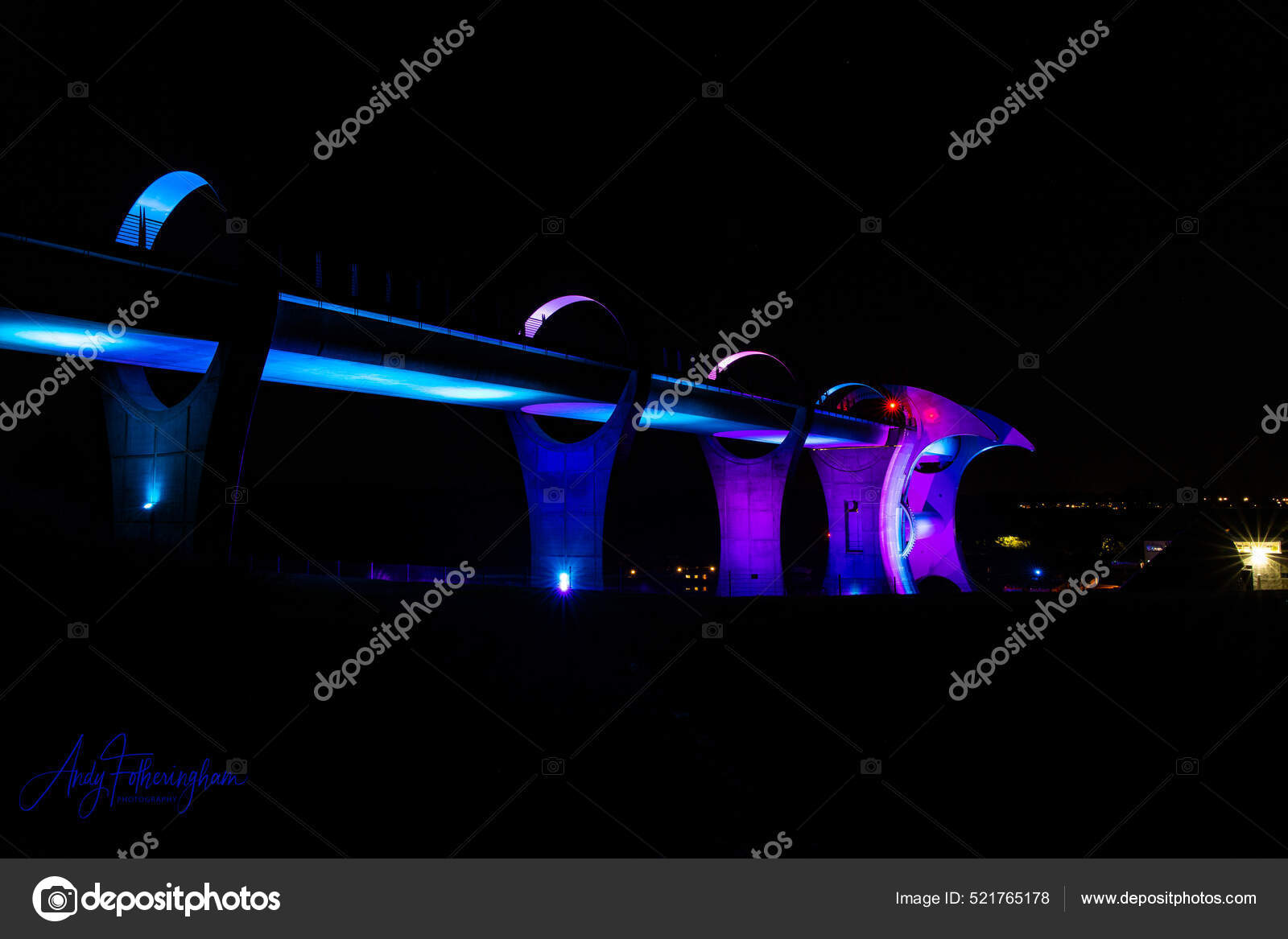 Cloroed High Bridge Colored Bridge Supports Futuristic Purple Blue Neon ...