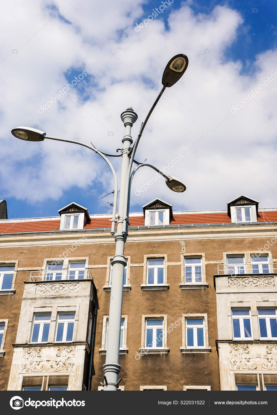Vertical Low Angle Shot Street Lamps Residential Building Background ...
