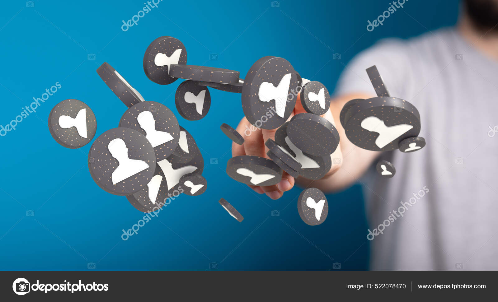 Person Tapping Rendered Floating Human Icons Digital Work Conference ...