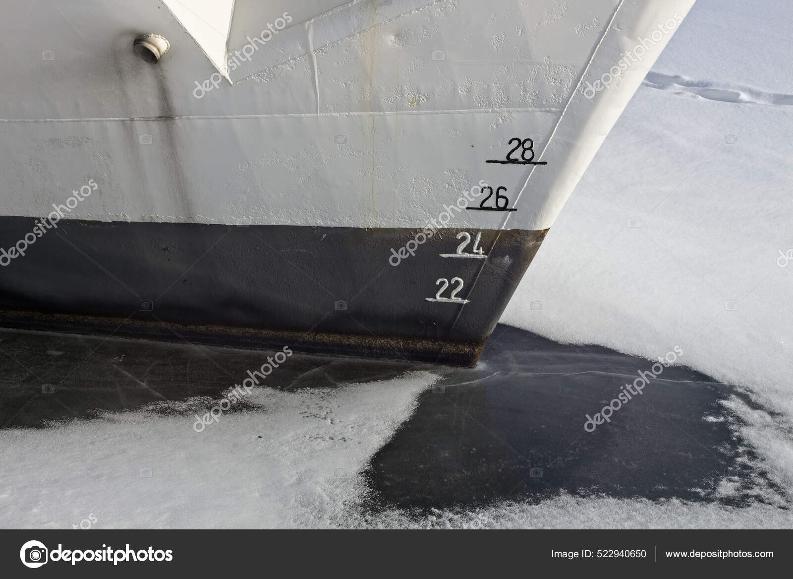 Ship Bow Showing Plimsoll Depth Gauge — Stock Photo © Wirestock #522940650