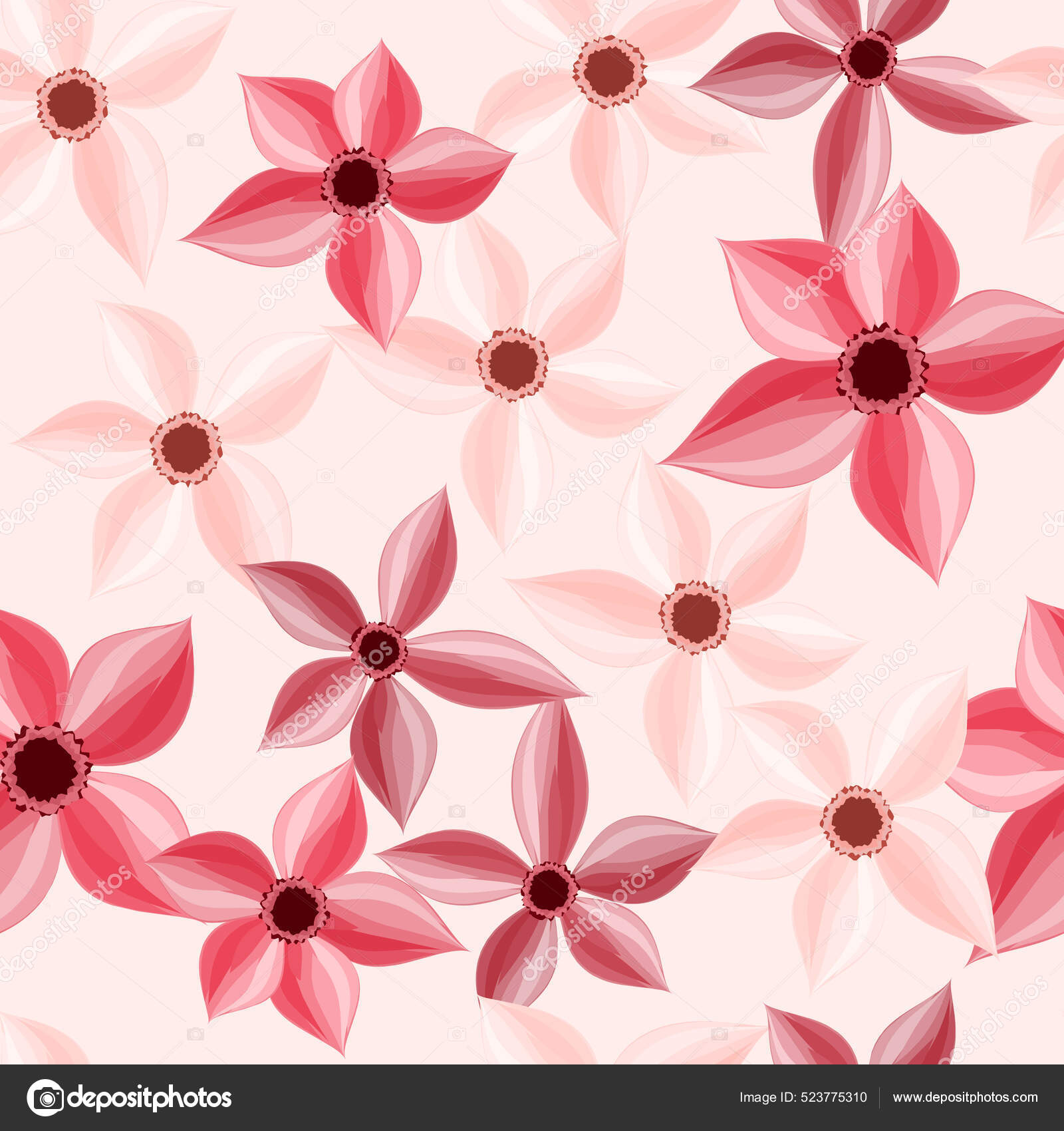 Seamless Floral Patterned Background Large Red Pink Flowers — Stock ...