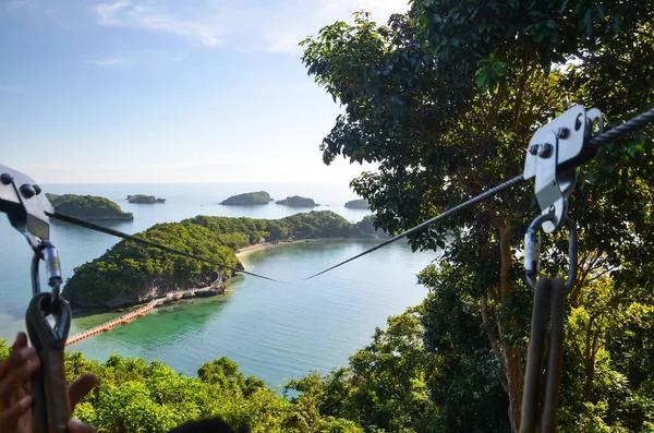 The zip line of the scenic Hundred Islands National Park in Luzon ...