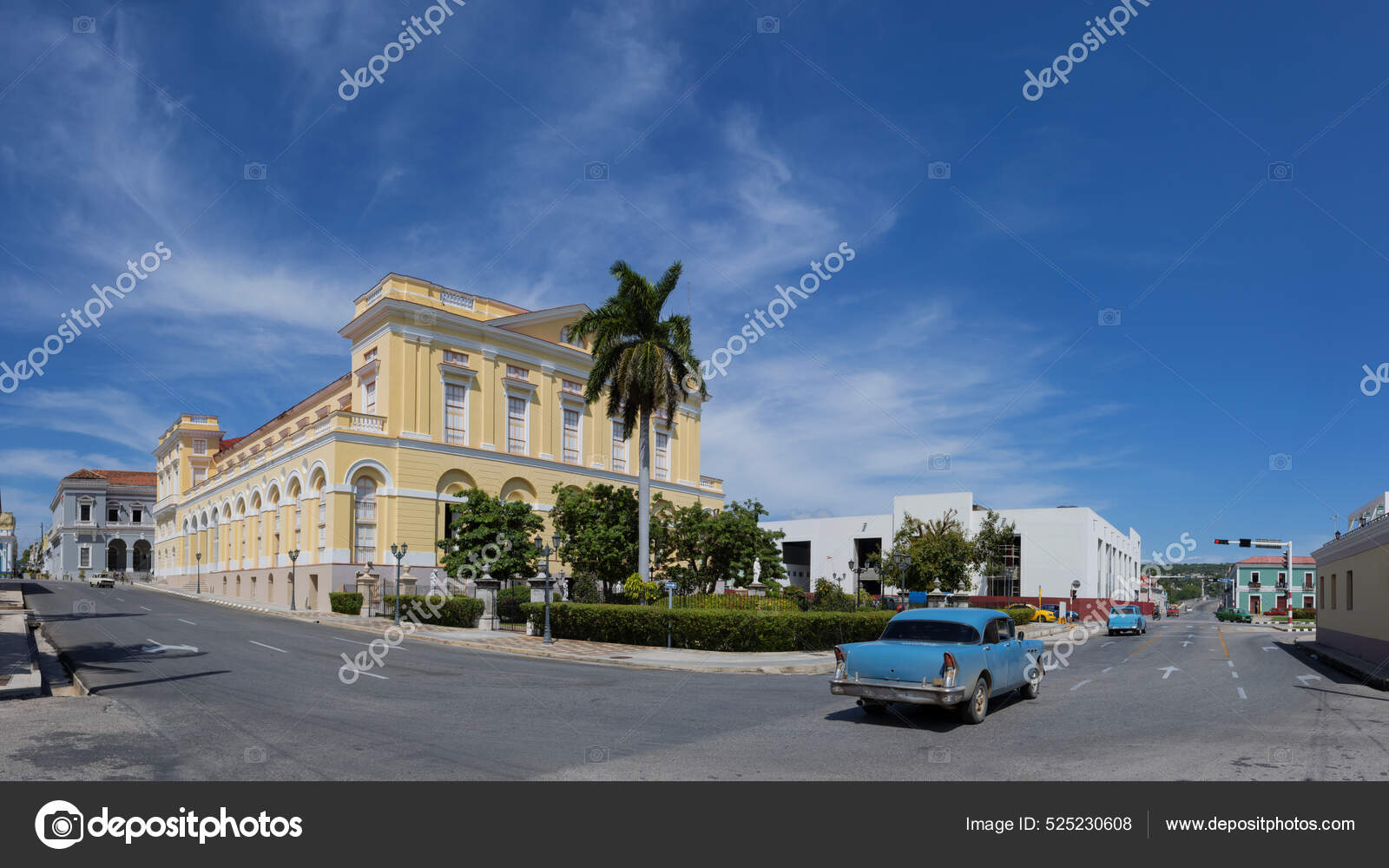 Matanzas Cuba Oct 2021 Blue Vintage Cars Passing Famous Sauto — Stock ...