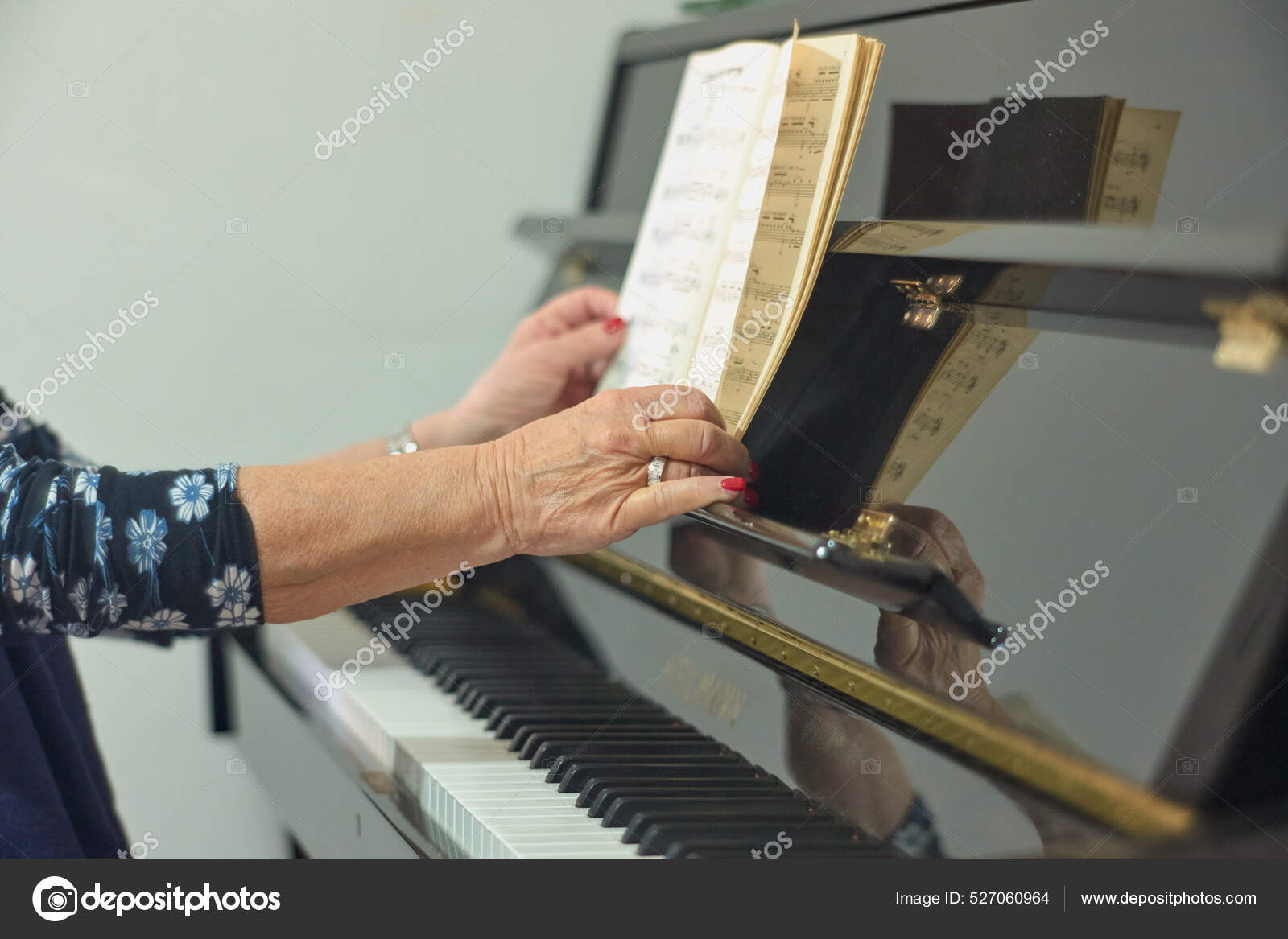 Closeup Hands Female Touching Notebook Notes Isolated Piano — Stock ...