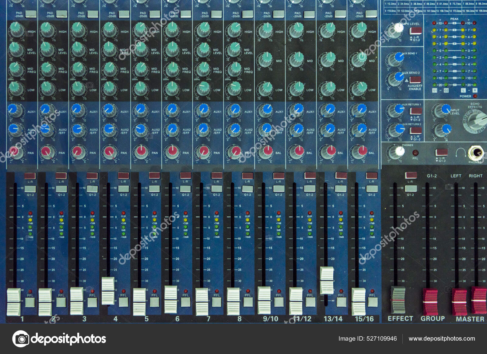 Close Shot Front View Music Mixer Analogue Multi Channel Sound Stock ...