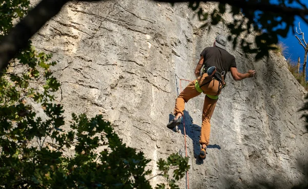 Rock Climber Climbing High Mountains Crni Kal Slovenia Stock Photo by ...