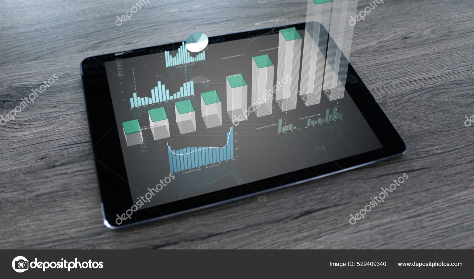 Tablet Screen Bar Graphs Business Symbols — Stock Photo © Wirestock ...
