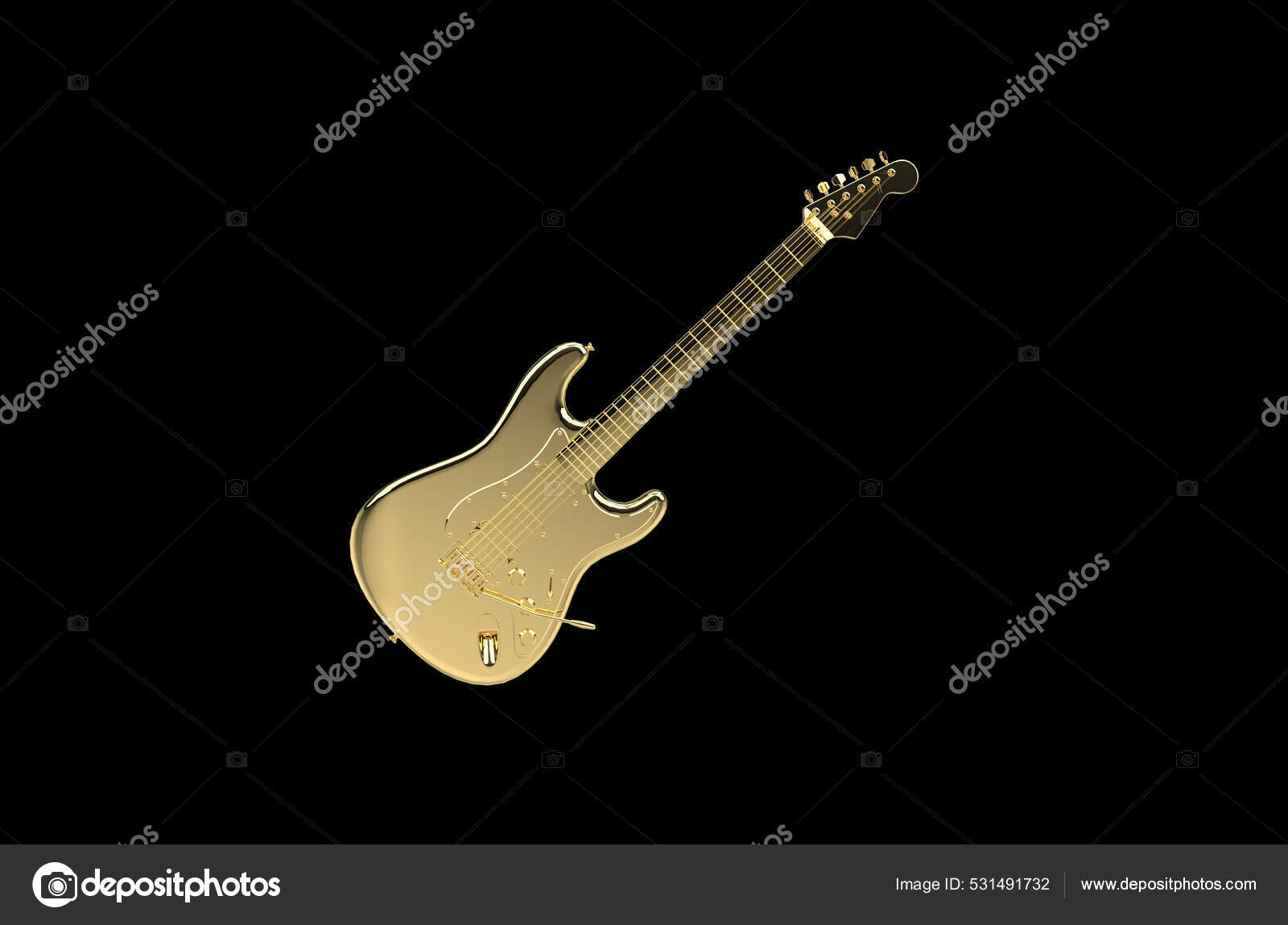 Rendering Golden Electric Guitar Isolated Black Background Stock ...