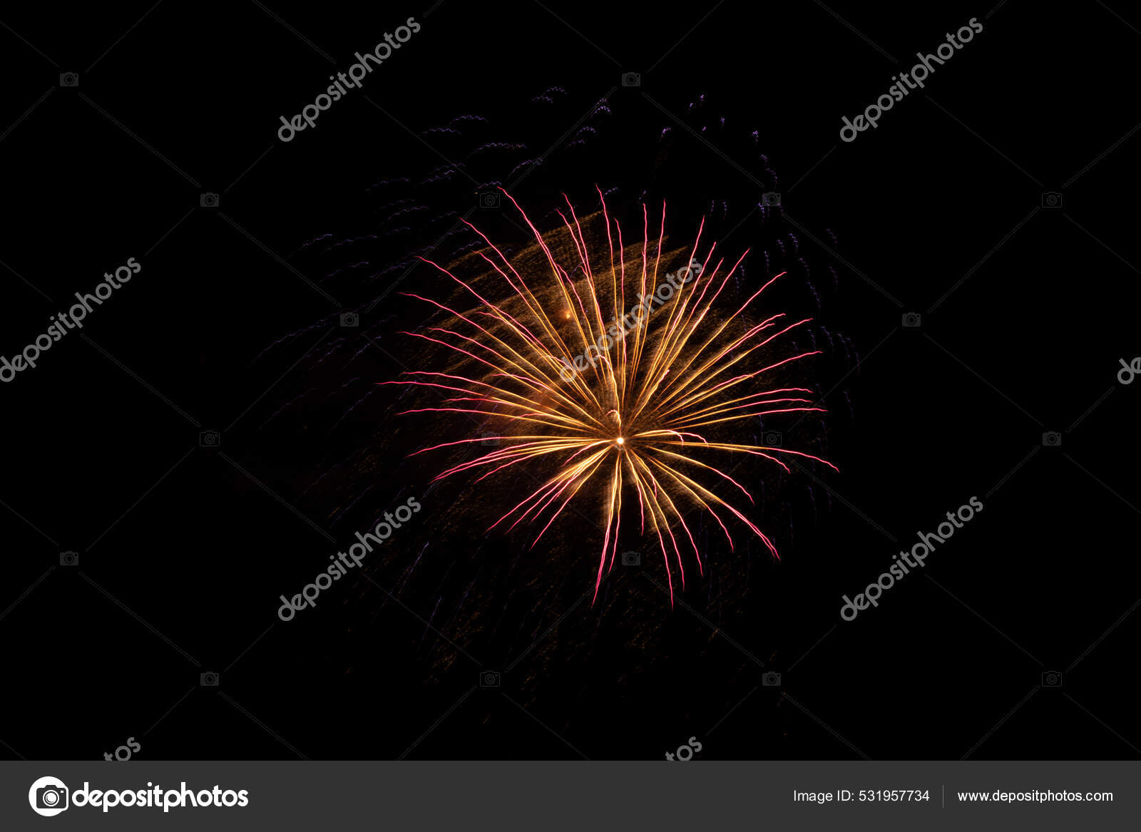 Exploding Orange Fireworks Black Background Stock Photo by ©Wirestock ...