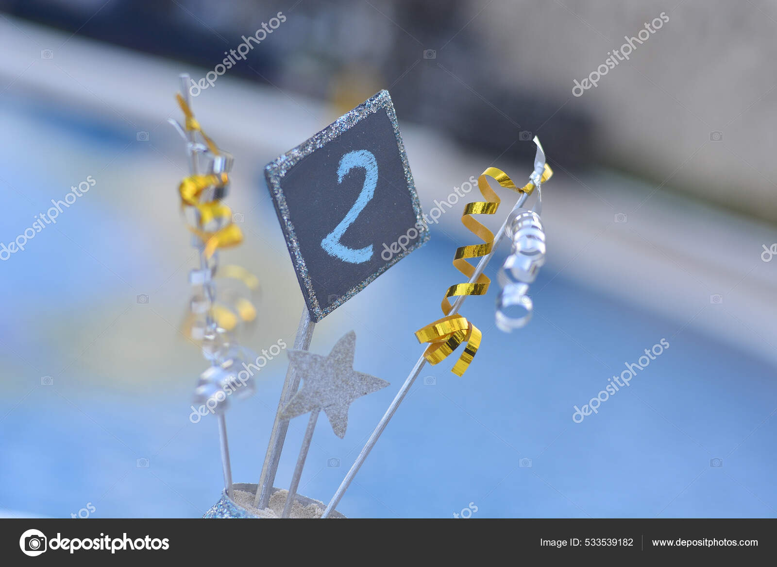 Blue Card Number Two Placeholder Recognize Table Restaurant Stock Photo ...