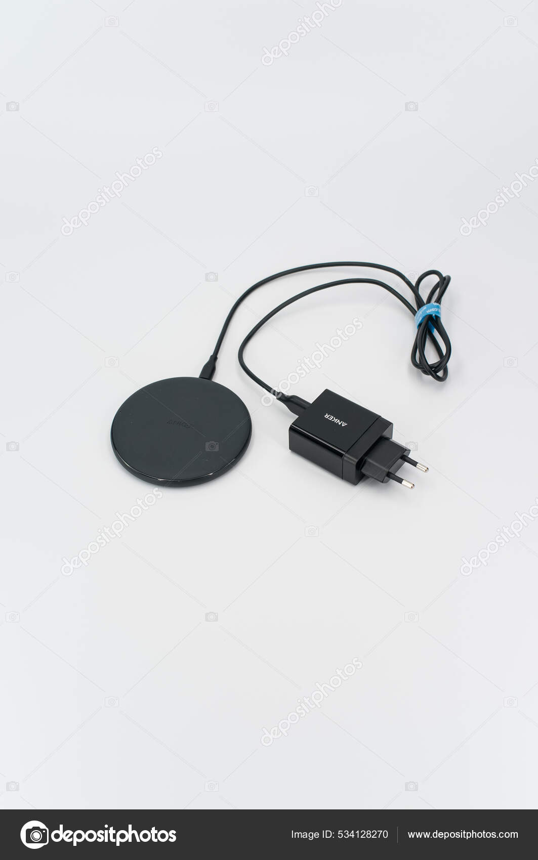 Wireless Induction Device Charger Cable White Background Text Space ...