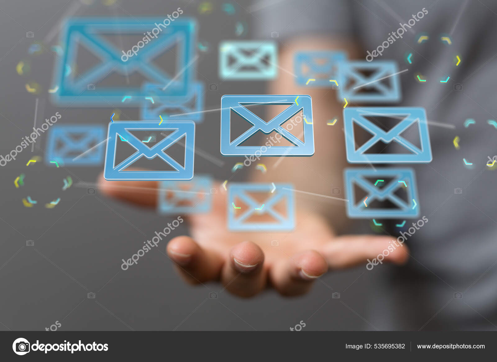 Rendering Man Pointing Floating Message Icons Concept Business ...