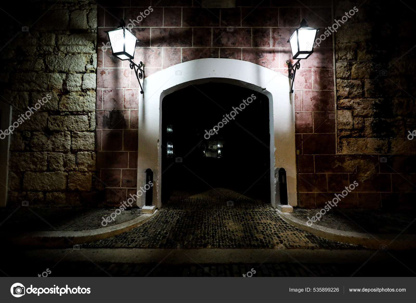 Arch Tunnel Pathway Stone Building Night — Stock Photo © Wirestock ...