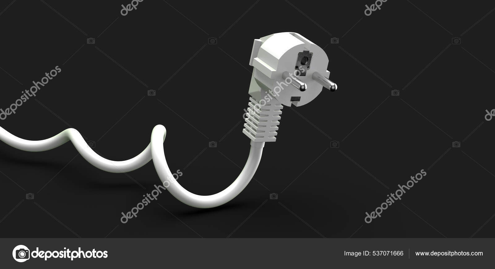 White Power Plug Cable Isolated Black Background — Stock Photo ...