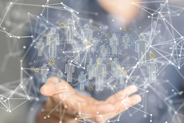 Abstract Shot Male Hands Displaying Contact Icons Connecting Networking Digital — Stock Photo ...