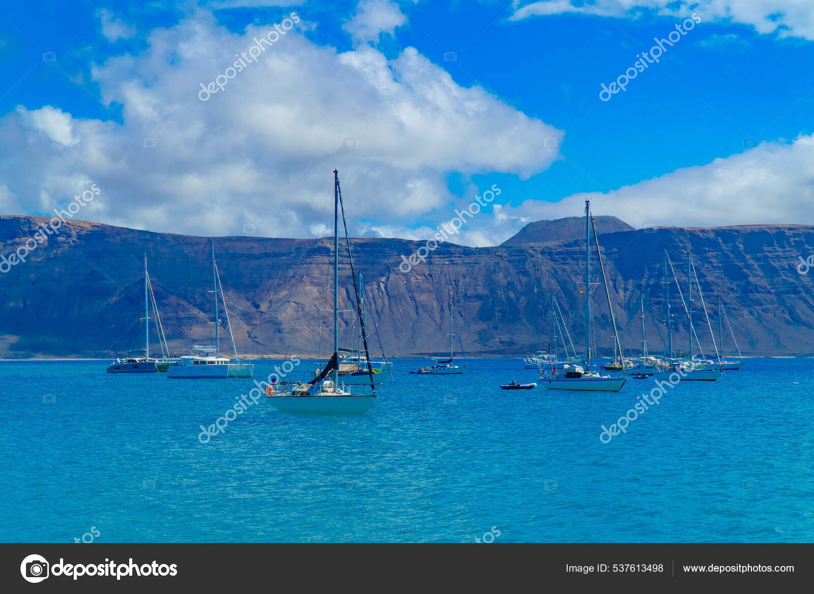 Beautiful View Ships Sea Canary Islands Lanzarote Spain Stock Photo by ...