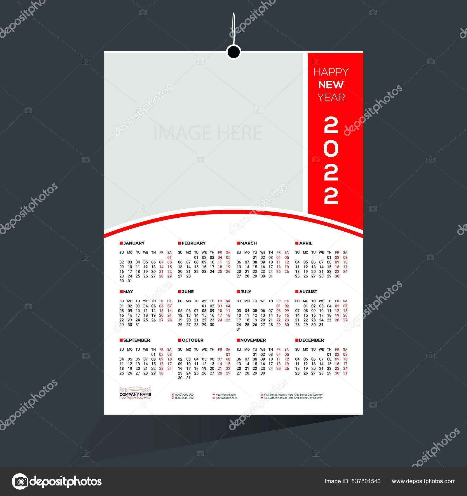 Red Colored Month 2022 Calendar Design Any Kind Use Stock Vector by ...