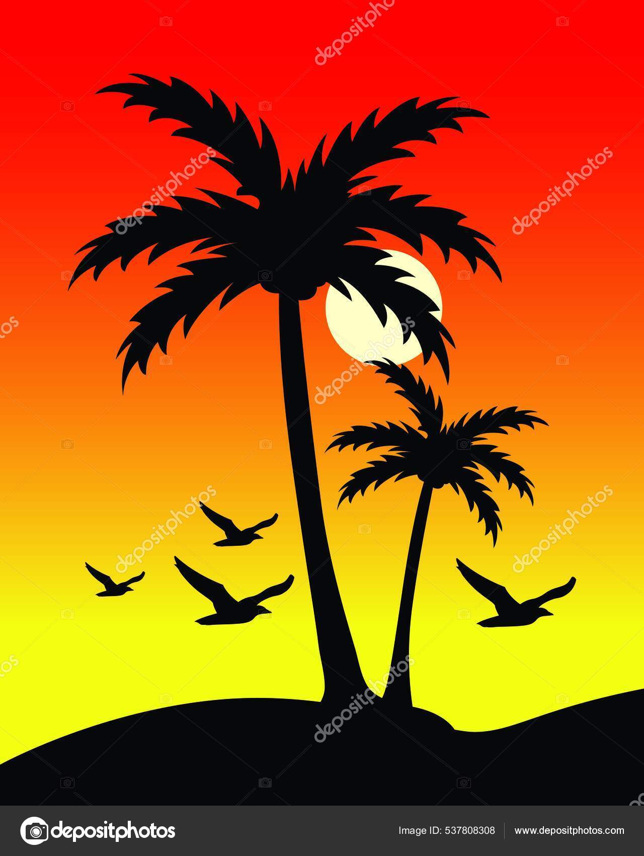 Silhouette Palm Tree Beach Stock Vector by ©Wirestock 537808308