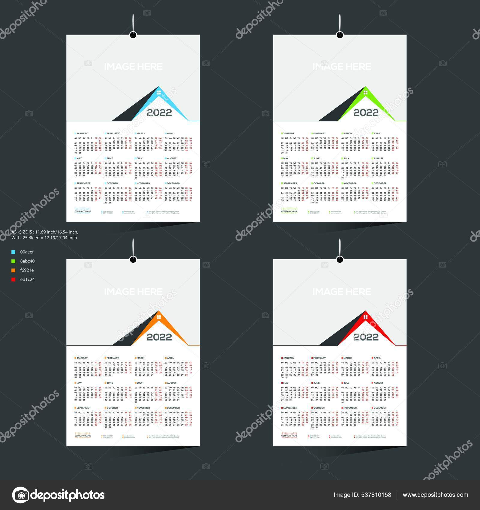 Month Color Vector 2022 Calendar Design Stock Vector Image by ...