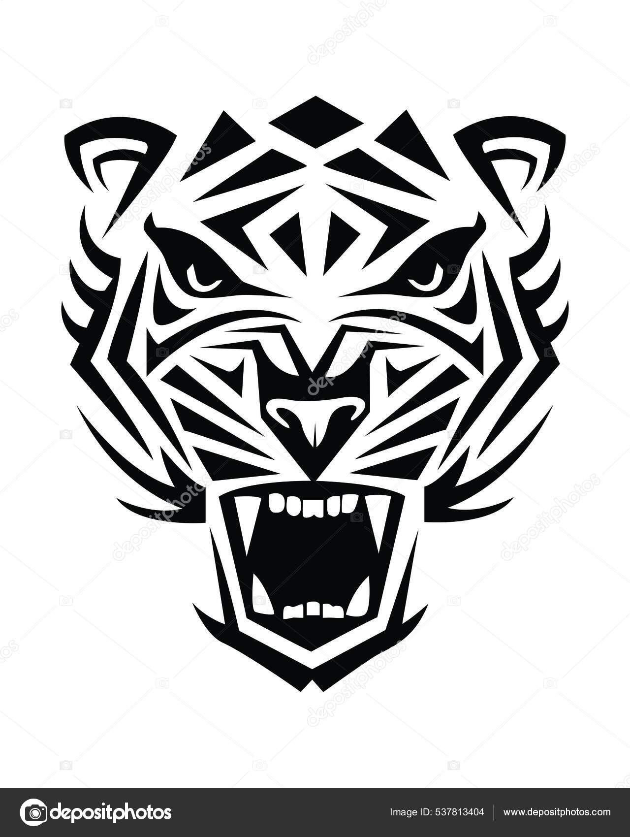 Vector Illustration Tiger Head Black White Drawing Stock Vector by ...