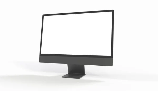 Realistic Computer White Screen Isolated Black Background — Stock Photo ...