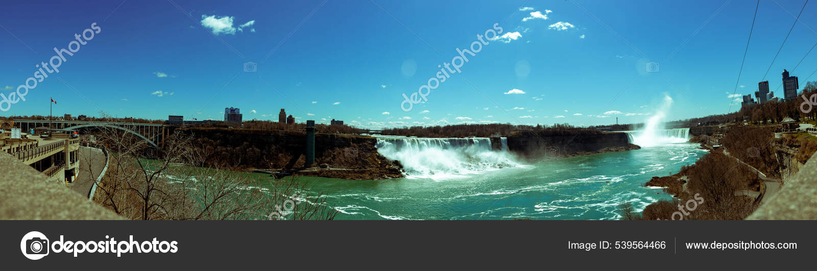 Panoramic View Waterfall Bridge Blue Sky Background — Stock Photo ...