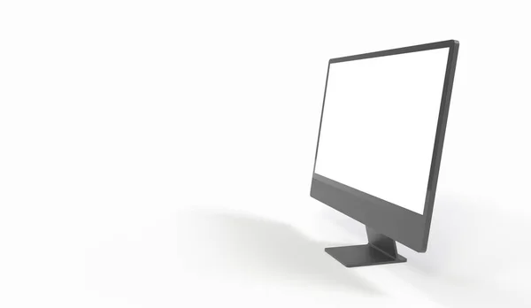Realistic Computer White Screen Isolated Black Background — Stock Photo ...