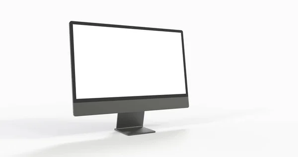 Realistic Computer White Screen Isolated Black Background — Stock Photo ...
