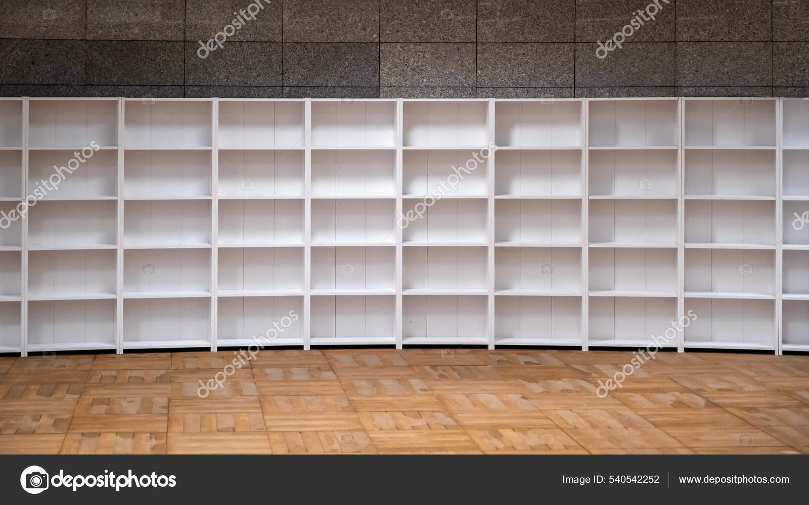 Empty Bookcase Background Front View — Stock Photo © Wirestock #540542252