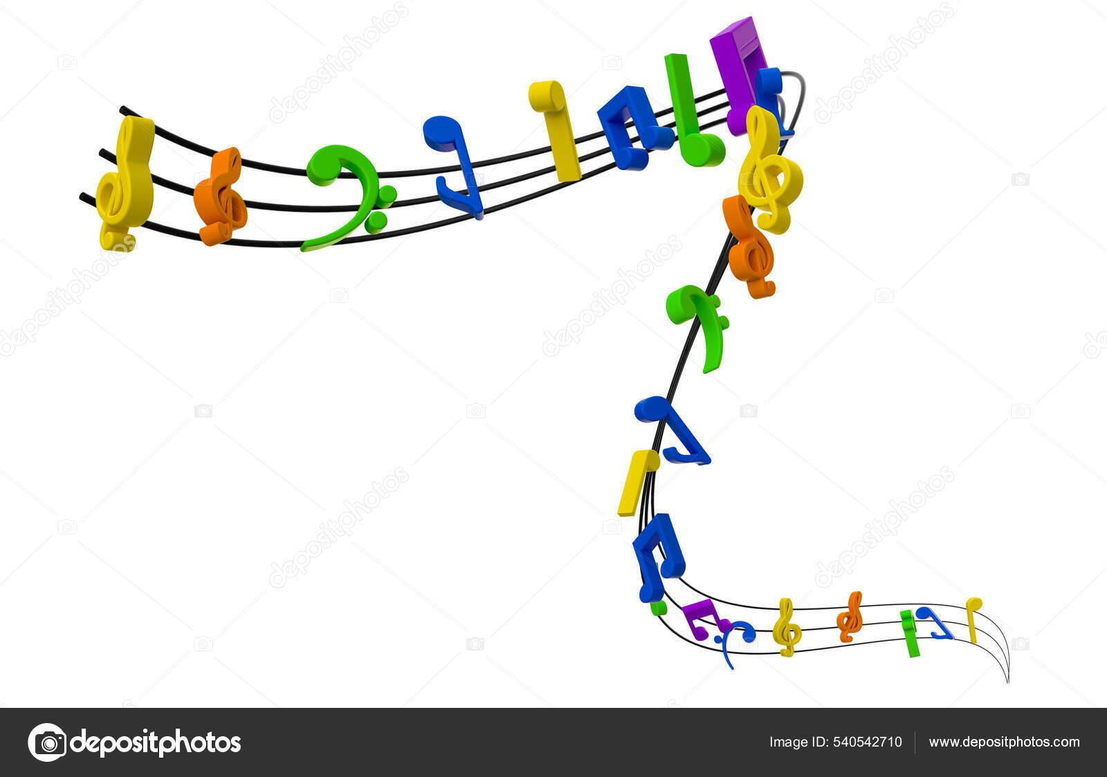 Render Abstract Colorful Music Notes Line Wave White Isolated ...